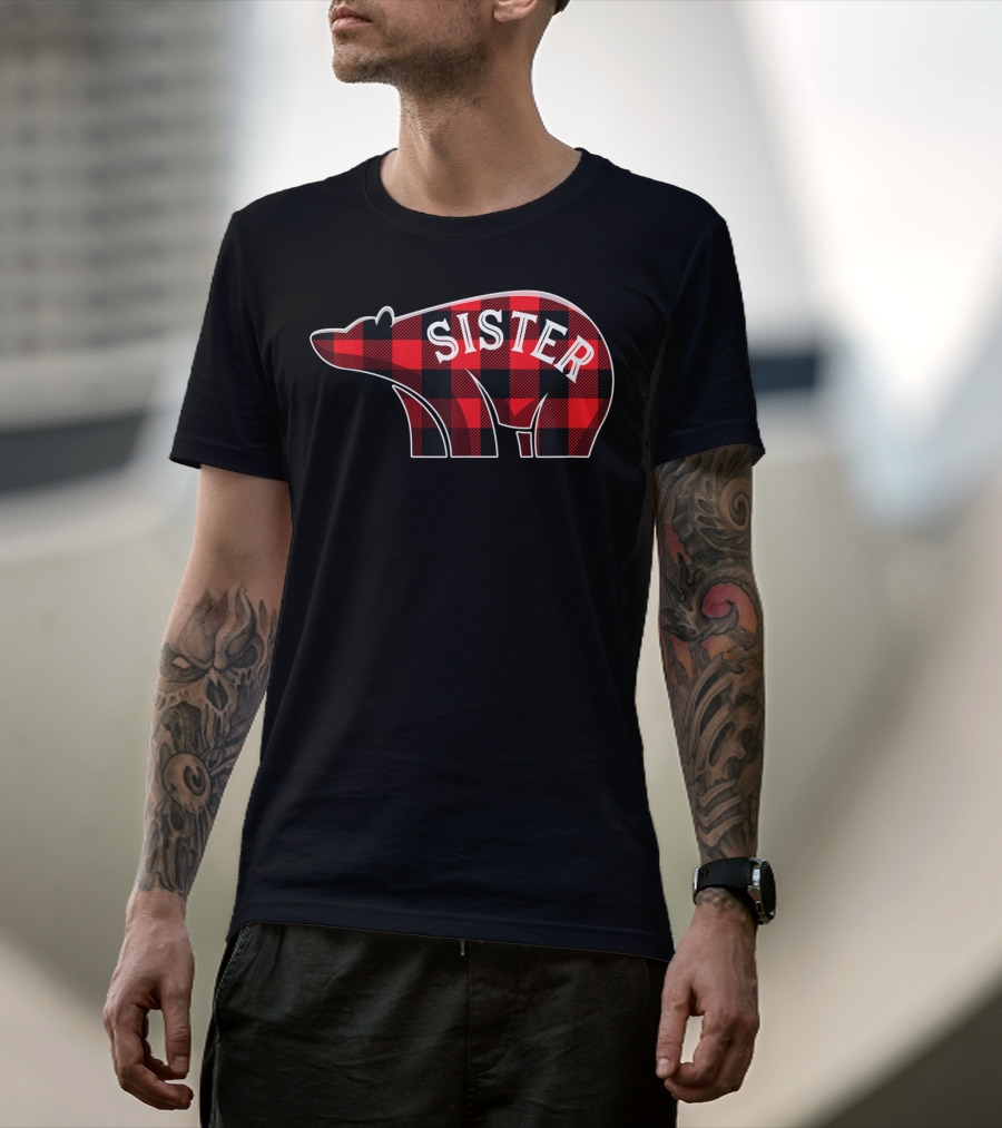 Sister Bear Christmas Plaid Buffalo Family T-Shirt