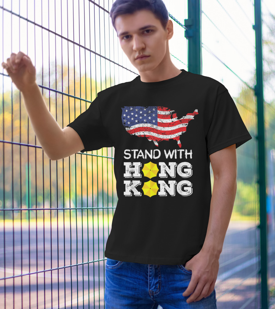 Stand With Hong Kong Strong American Flag Yellow Umbrella T-Shirt
