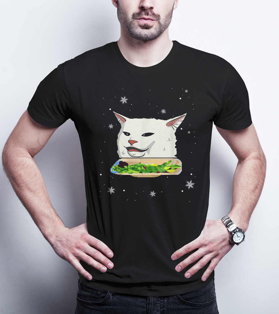 Table Cat Smudge The Cat Meme Snowflakes Salad T-Shirt