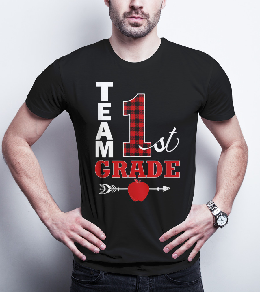 Team 1st Grade Lumberjack Plaid Teacher Arrow Apple T-Shirt