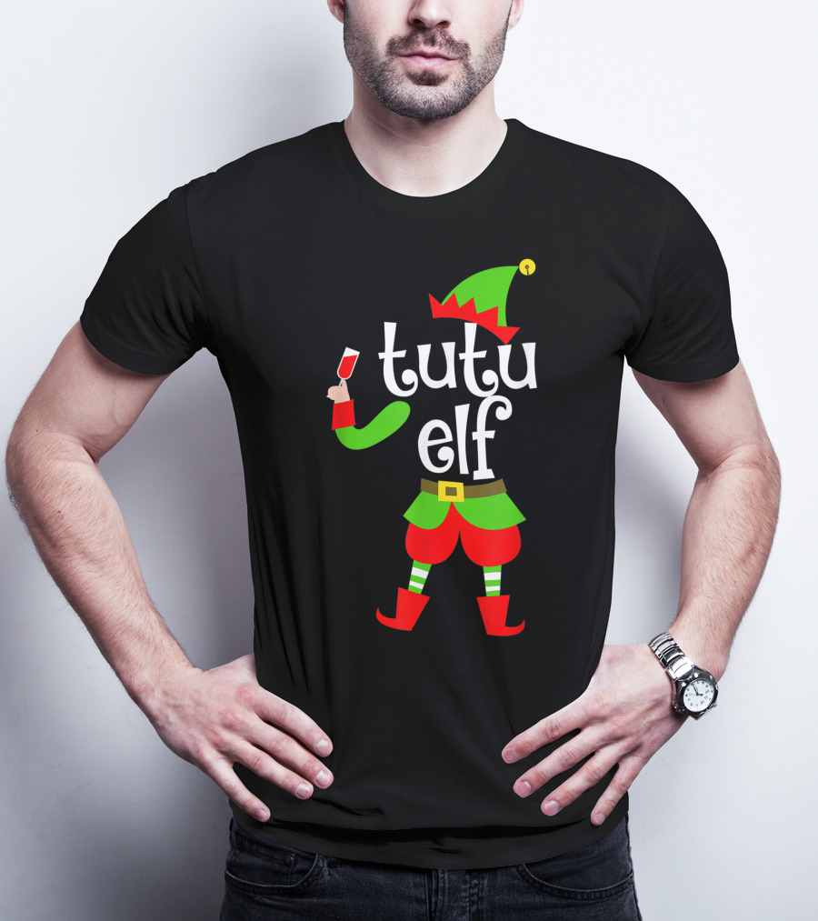 Tutu Elf Holding Wine Glass Christmas Costume T-Shirt