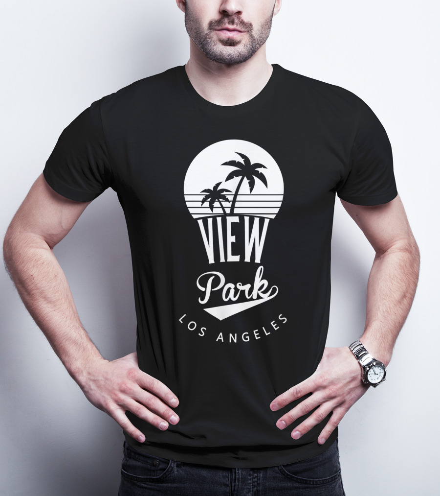 View Park Los Angeles Palm Trees Retro Sunset T-Shirt