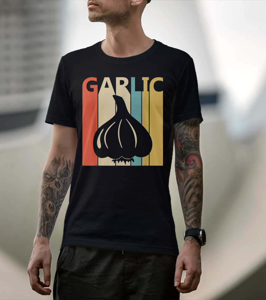 Vintage Garlic Lover Retro Stripes T-Shirt