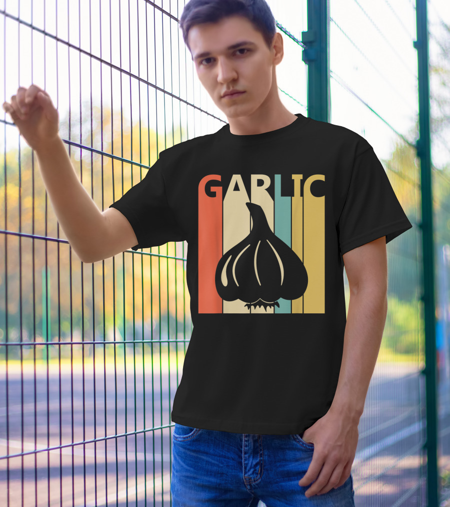 Vintage Garlic Lover Retro Stripes T-Shirt