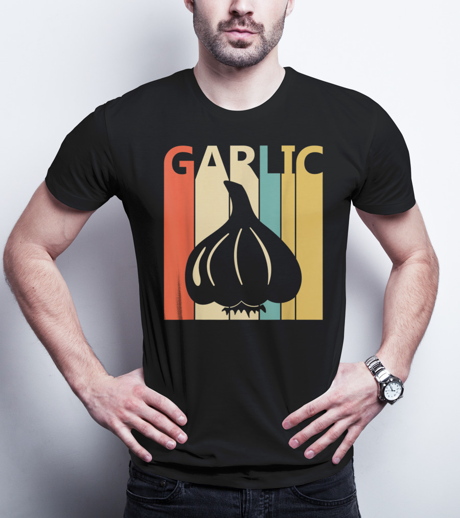 Vintage Garlic Lover Retro Stripes T-Shirt