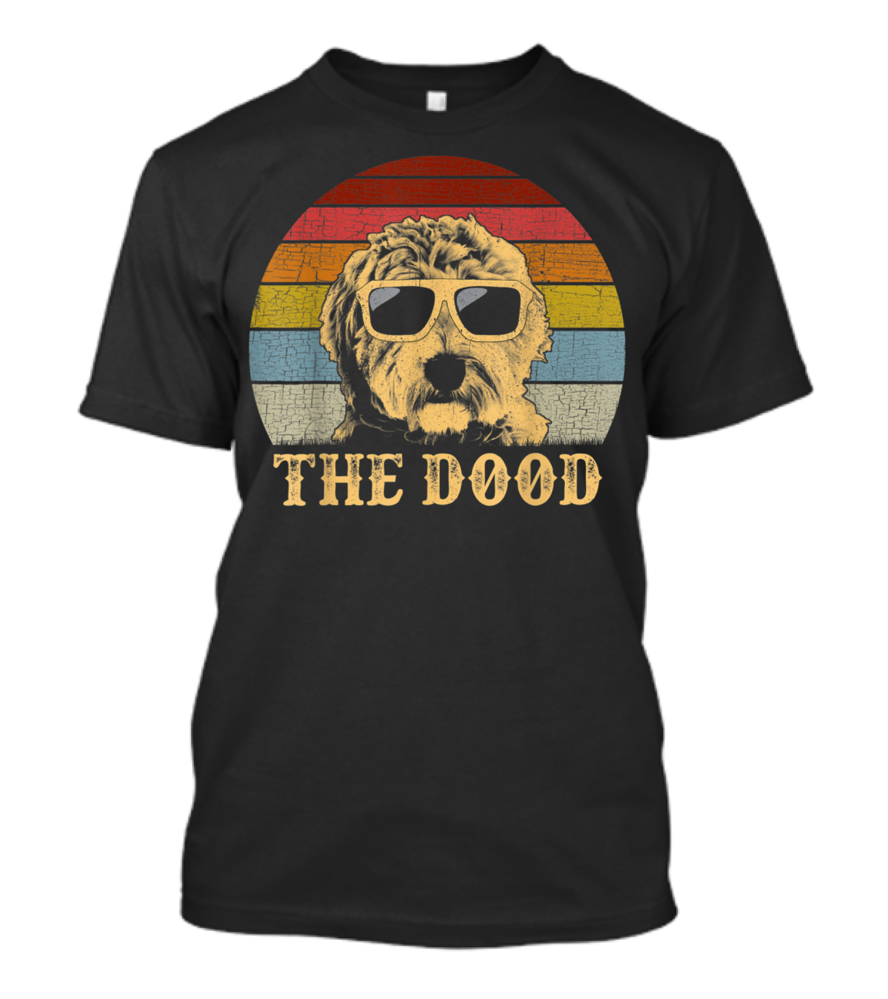 Vintage The Dood Goldendoodle Retro Stripes Sunglasses T-Shirt