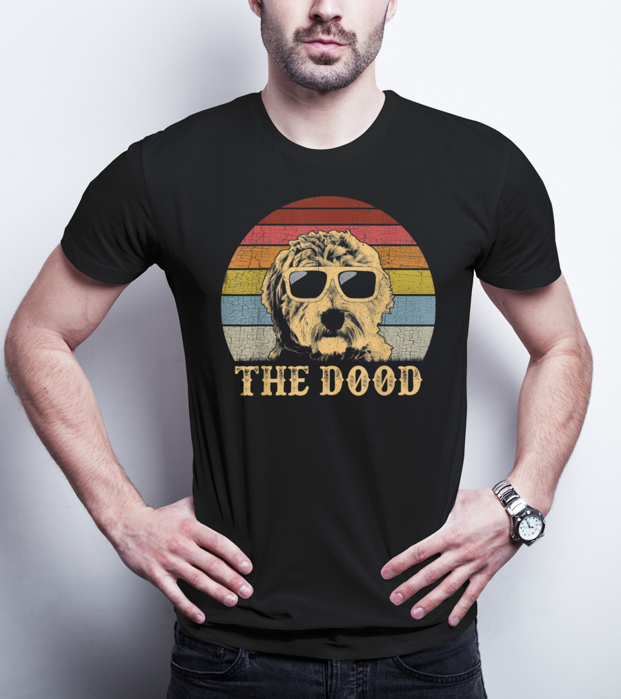Vintage The Dood Goldendoodle Retro Stripes Sunglasses T-Shirt