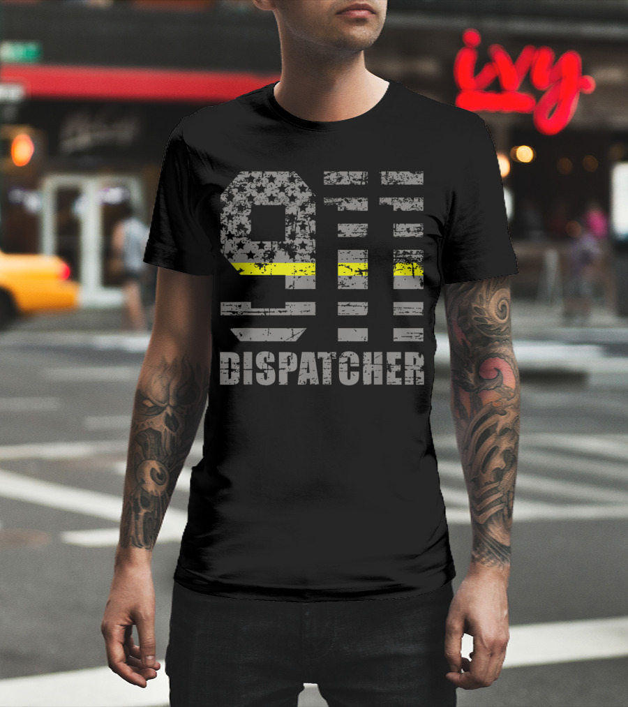 911 Dispatcher Thin Yellow Line Distressed Flag T-Shirt