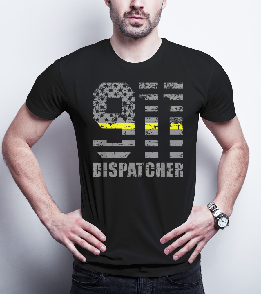 911 Dispatcher Thin Yellow Line Distressed Flag T-Shirt