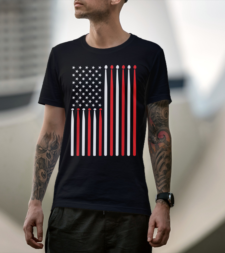American Flag Drumsticks USA Drummer Musicians Patriotic T-Shirt