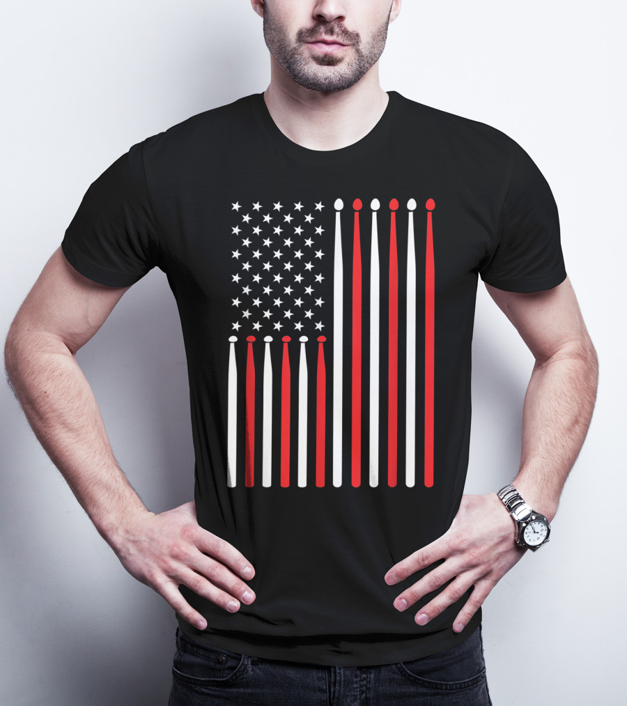 American Flag Drumsticks USA Drummer Musicians Patriotic T-Shirt