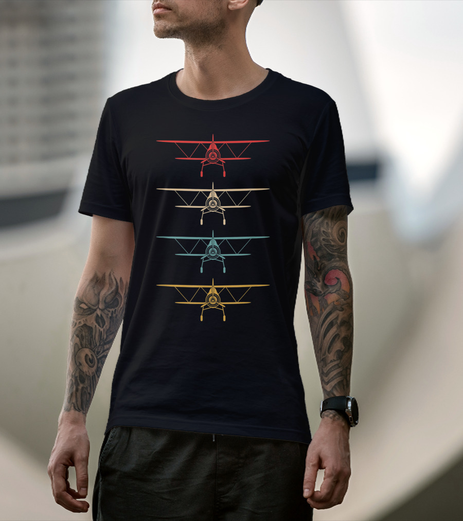 Aviation Airplane Flying Colorful Biplane Airline T-Shirt