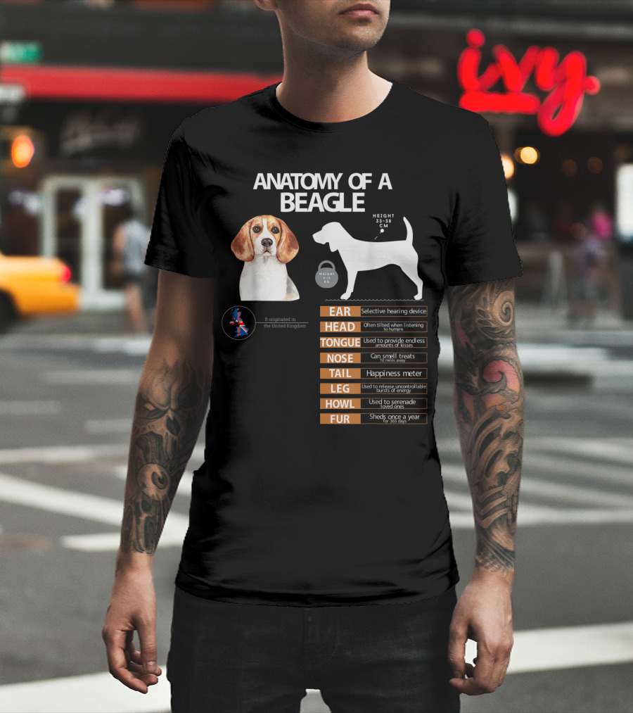 ANATOMY OF A BEAGLE EAR HEAD TONGUE NOSE TAIL LEG HOWL FUR MOM GRANDMA DAD T-Shirt