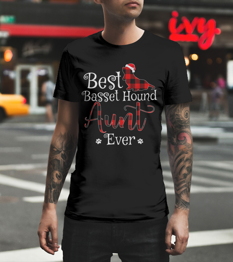 Best Basset Hound Aunt Ever Plaid Christmas Hat T-Shirt