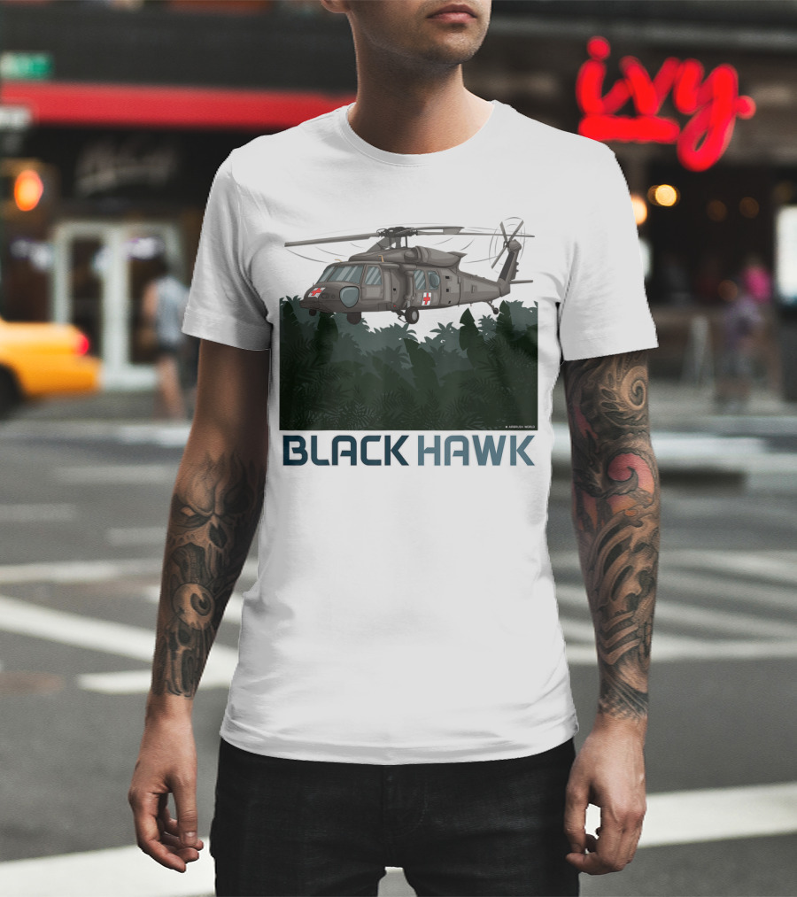Black Hawk Helicopter Military Jungle Scene T-Shirt