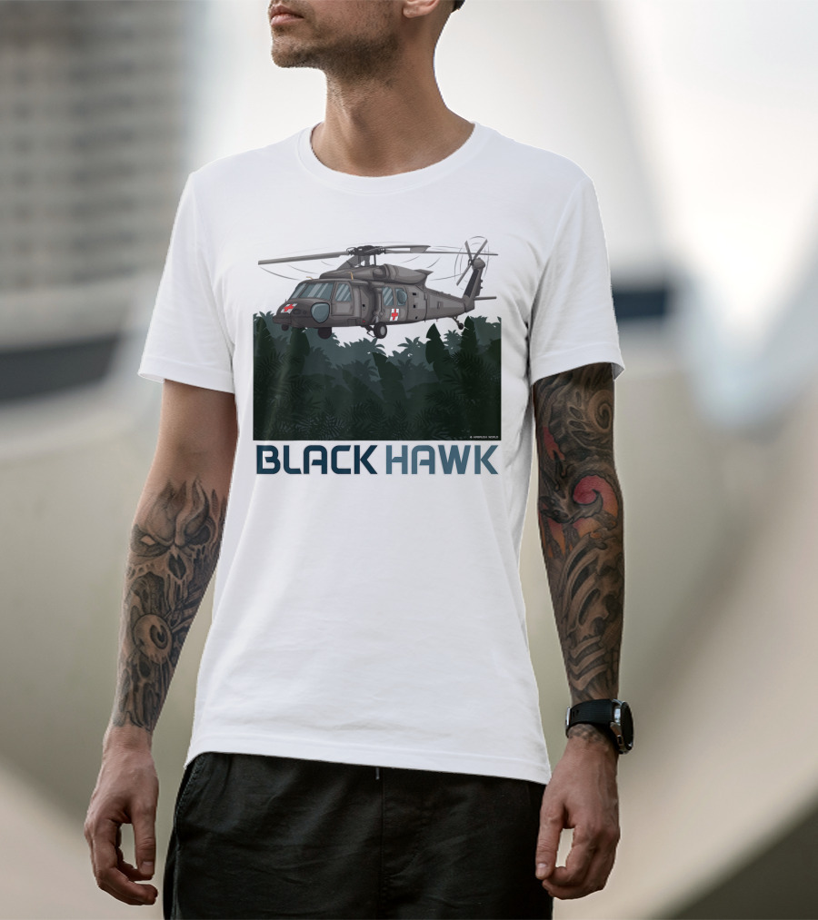 Black Hawk Helicopter Military Jungle Scene T-Shirt