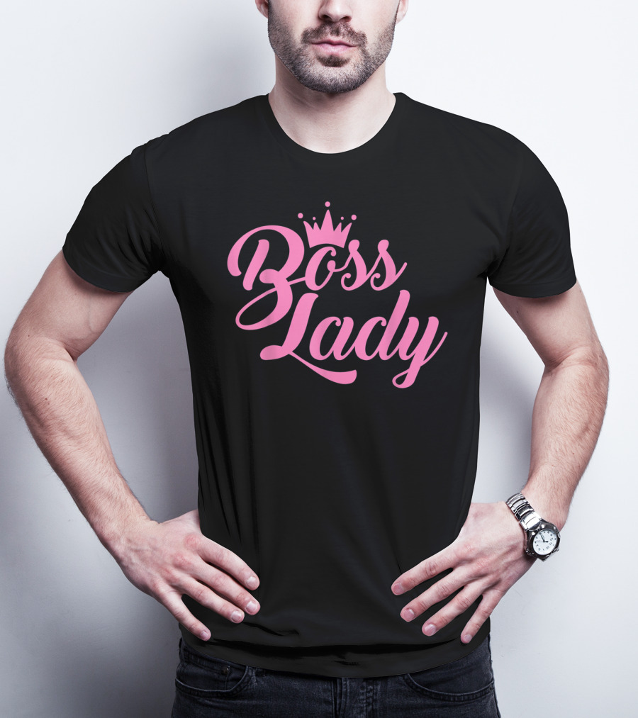 Boss Lady Fashionable Pink Crown Text T-Shirt
