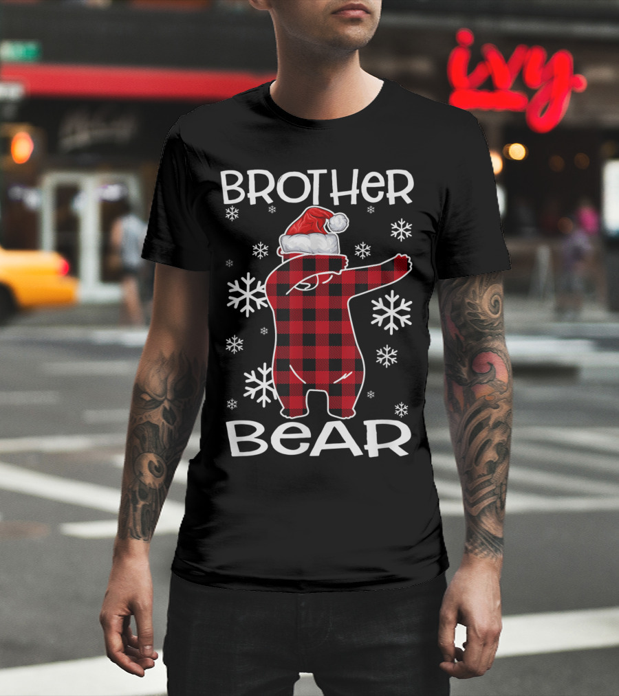 Brother Bear Dabbing In Santa Hat With Snowflakes T-Shirt