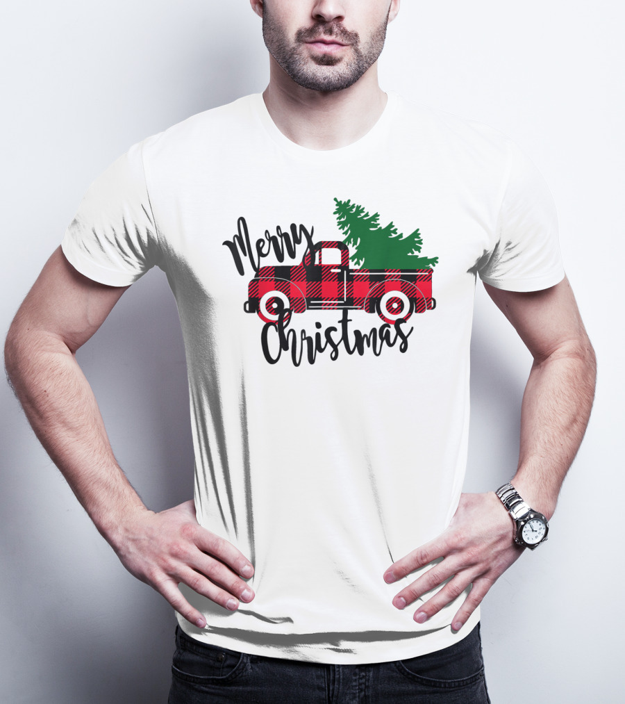 Merry Christmas Buffalo Plaid Red Truck T-Shirt