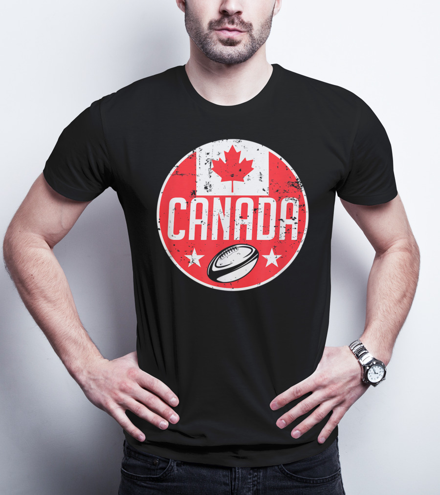 Canada Rugby Flag Supporter Jersey Canadian Maple Leaf Emblem T-Shirt