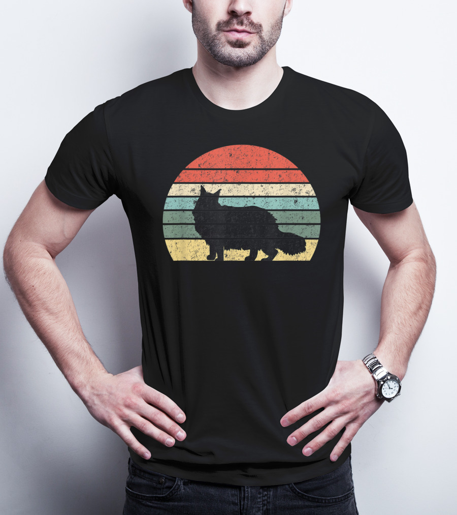 Retro Sunset Silhouette Maine Coon Cat Lover T-Shirt