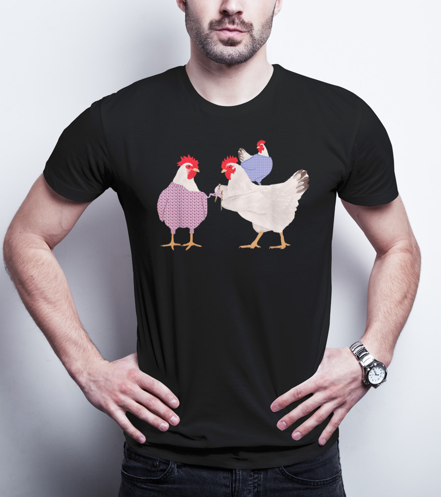 Chicken Knitting Sweaters Trio Whimsical Knitwear Comedy T-Shirt