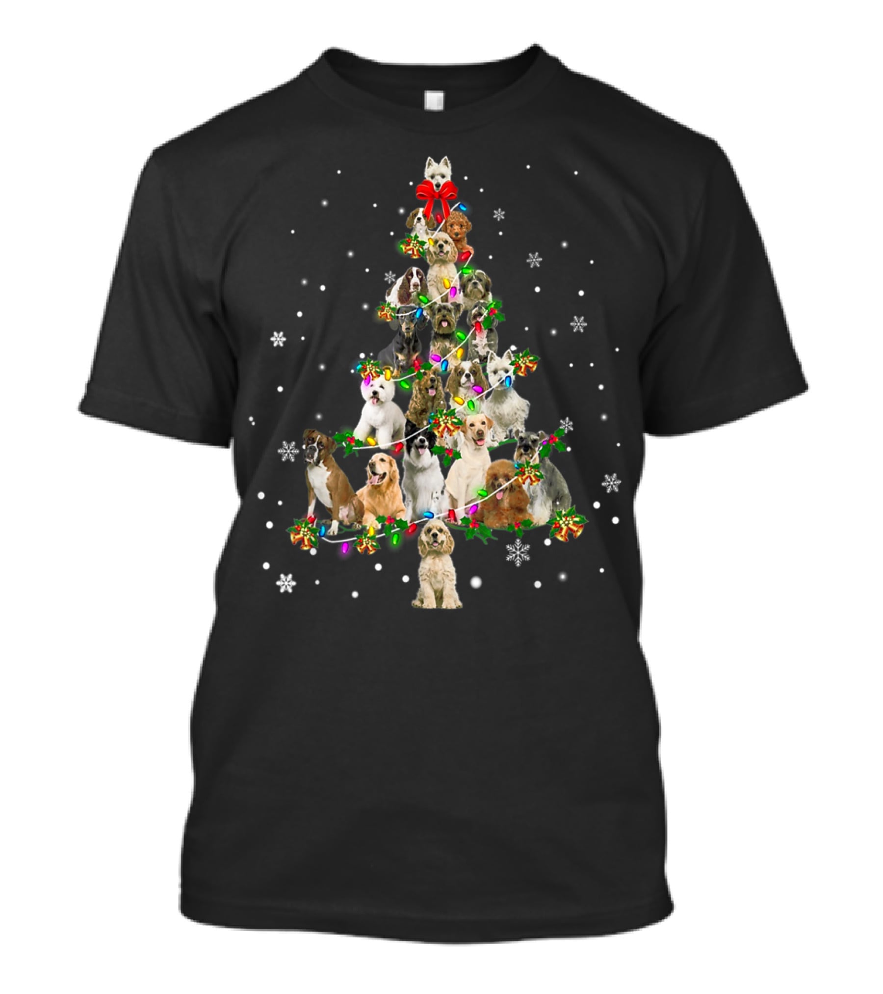 Cute Dogs Xmas Christmas Tree Decor With Festive Holiday Lights T-Shirt