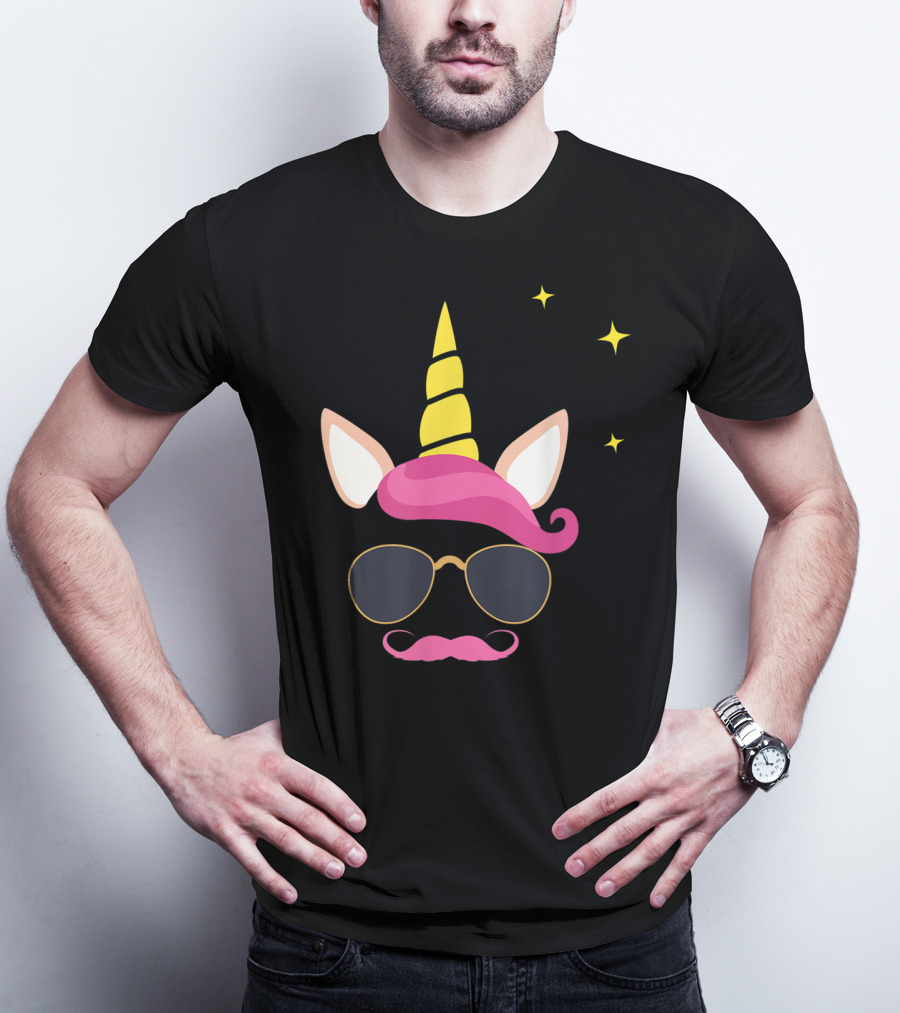 Dadicorn Best Dad Unicorn Sunglasses Mustache Fun T-Shirt