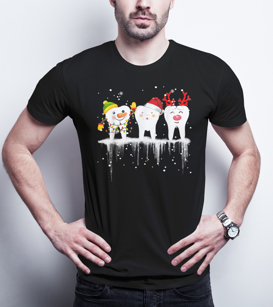 Dental Christmas Tooth Santa Snowman Reindeer Holiday Fun T-Shirt
