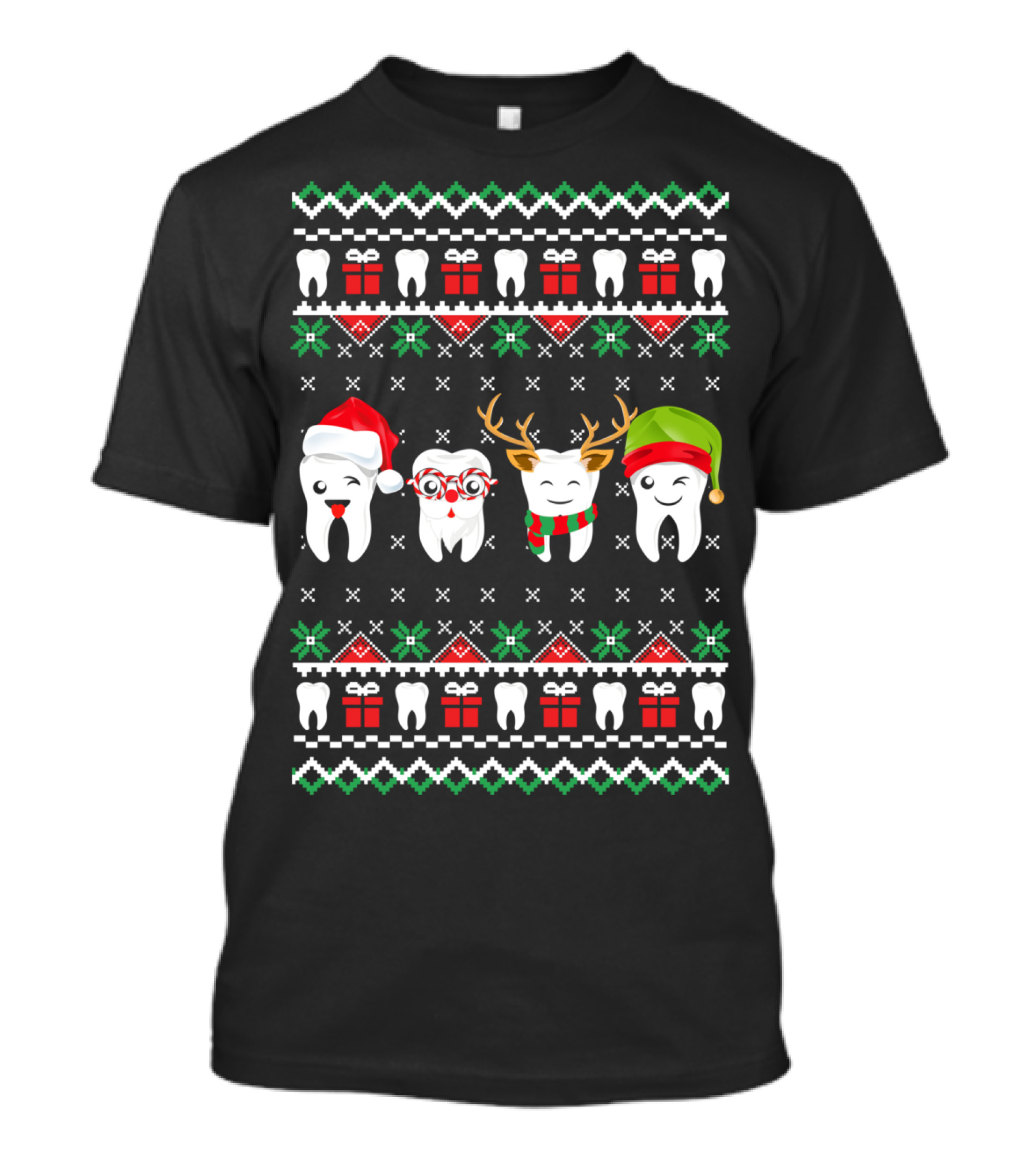 Dentist Ugly Christmas Teeth Santa Reindeer Glasses T-Shirt