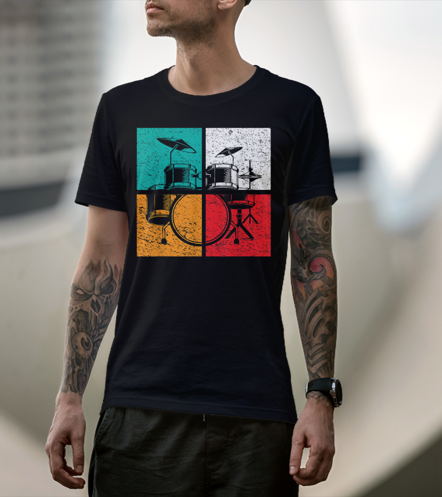 Drummer Drums Band Drumset Colorful Pop Art Squares T-Shirt