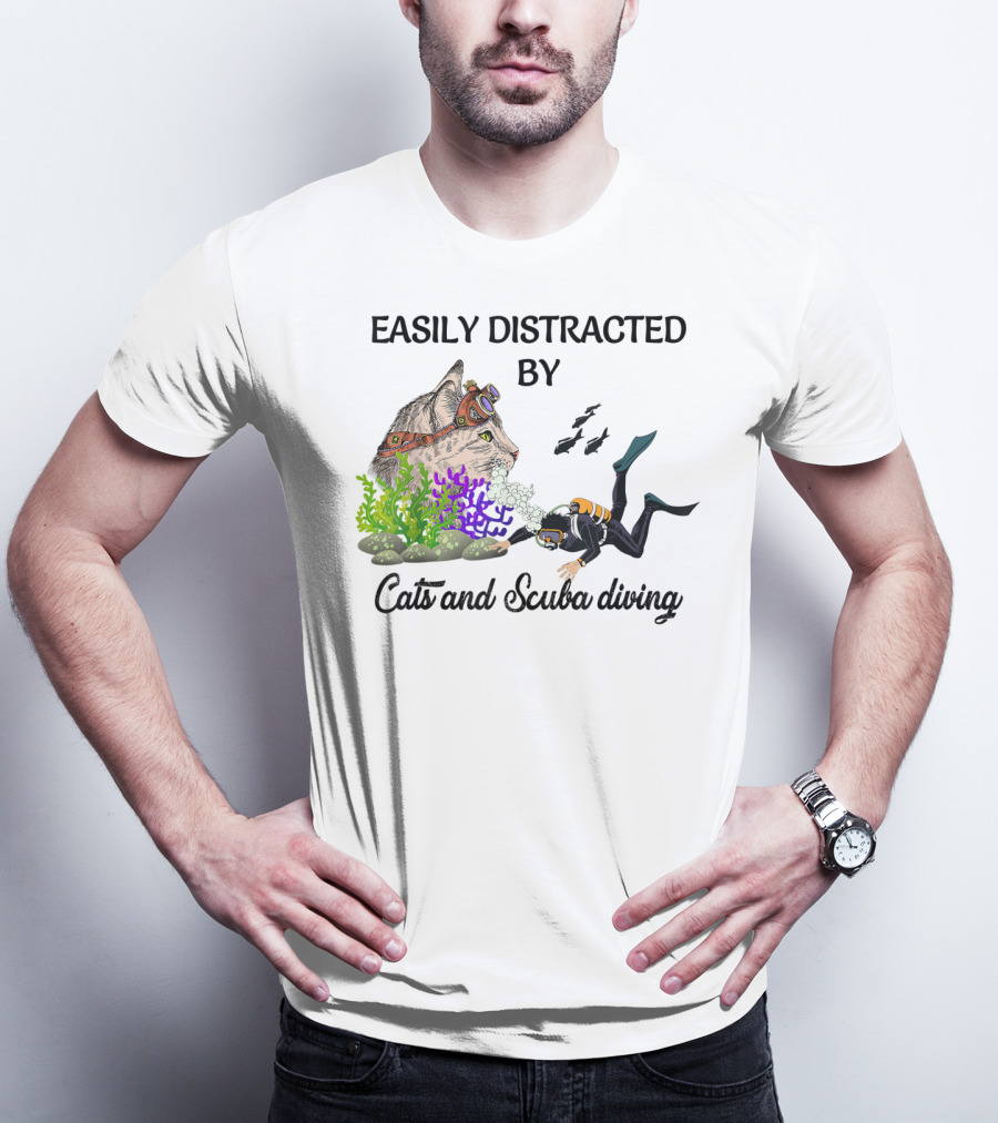Easily Distracted By Cats And Scuba Diving Underwater Adventure T-Shirt