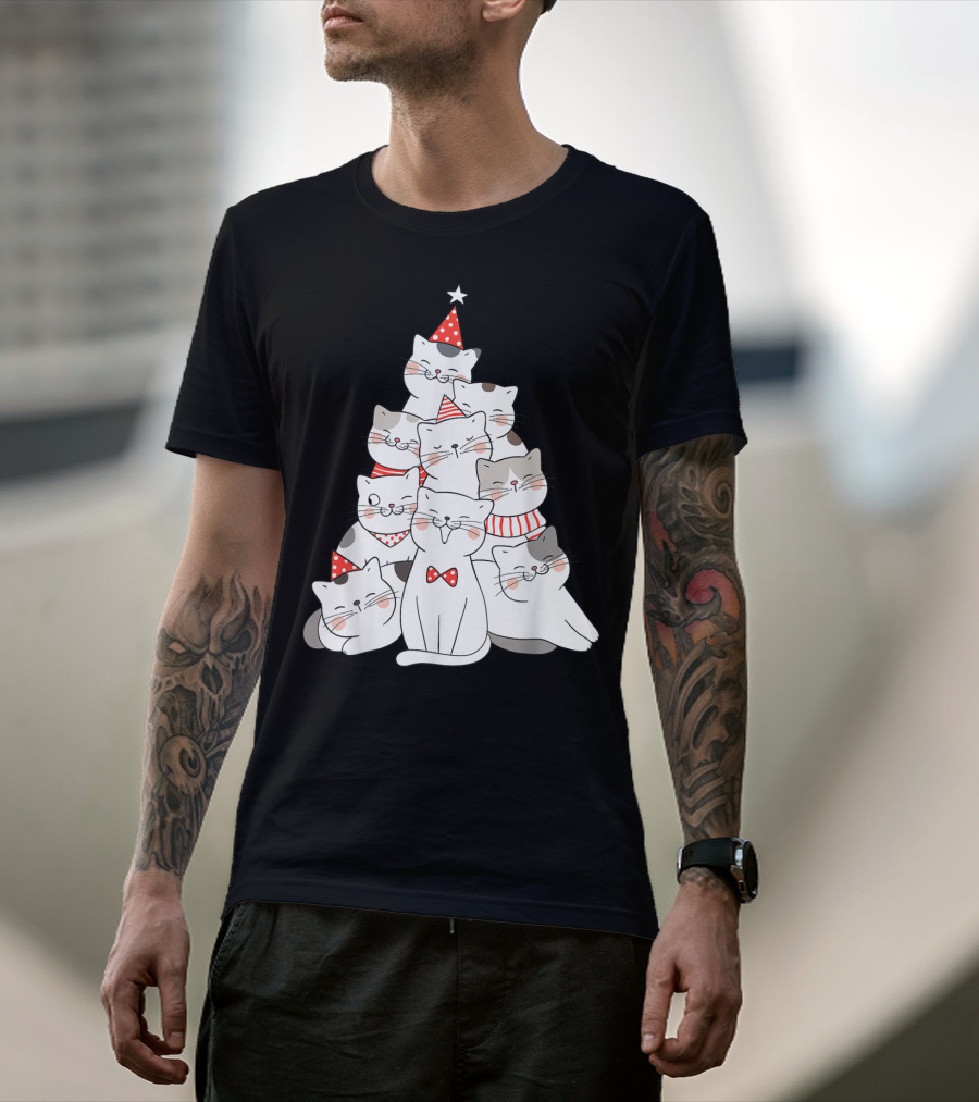 Funny Christmas Cats Xmas Tree New Year Party T-Shirt