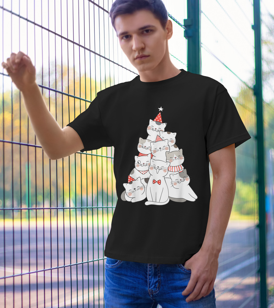 Funny Christmas Cats Xmas Tree New Year Party T-Shirt