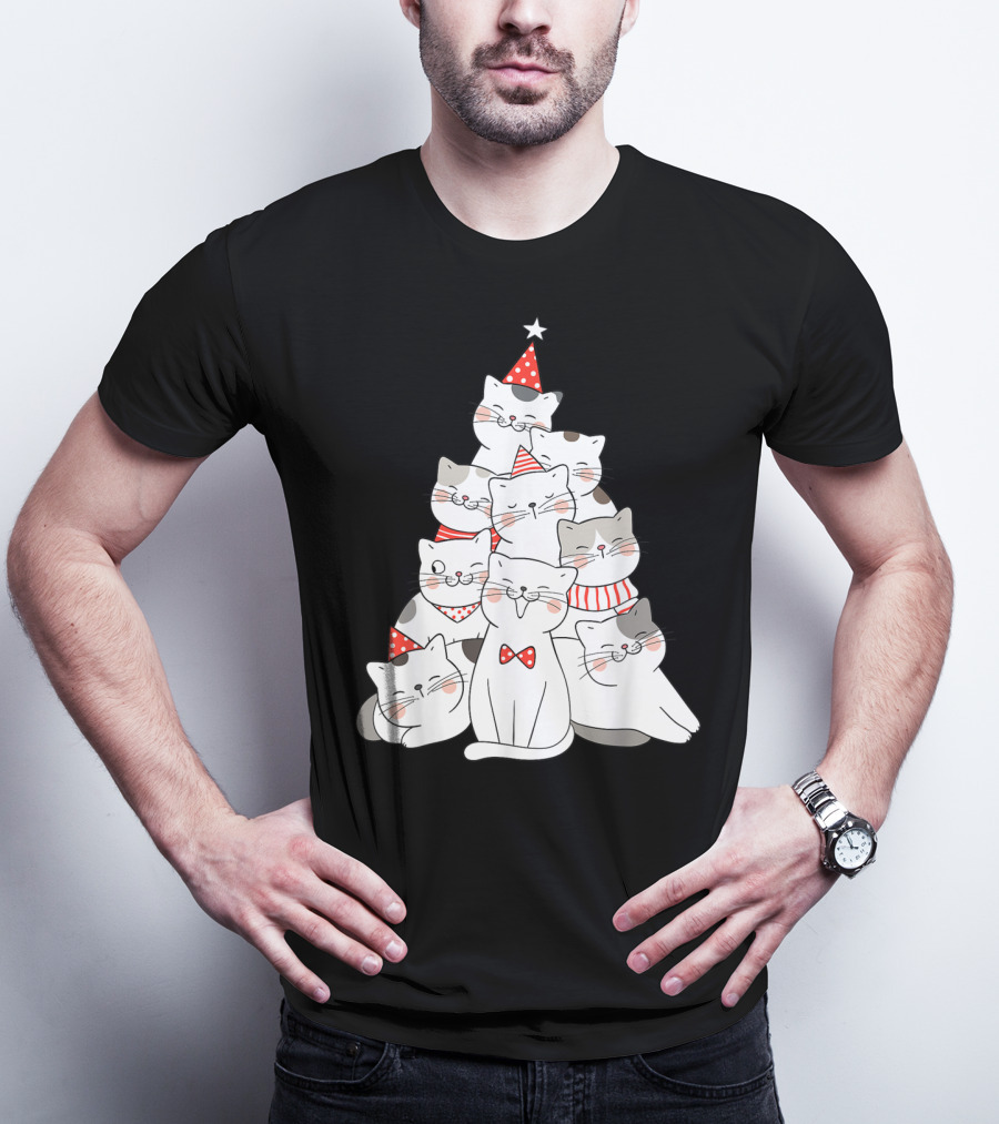 Funny Christmas Cats Xmas Tree New Year Party T-Shirt