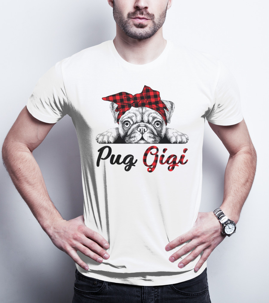 Pug Gigi Red Plaid Headband T-Shirt