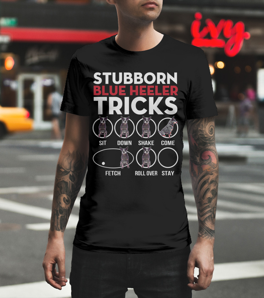 Stubborn Blue Heeler Tricks Sit Down Shake Come Fetch Roll Over Stay T-Shirt