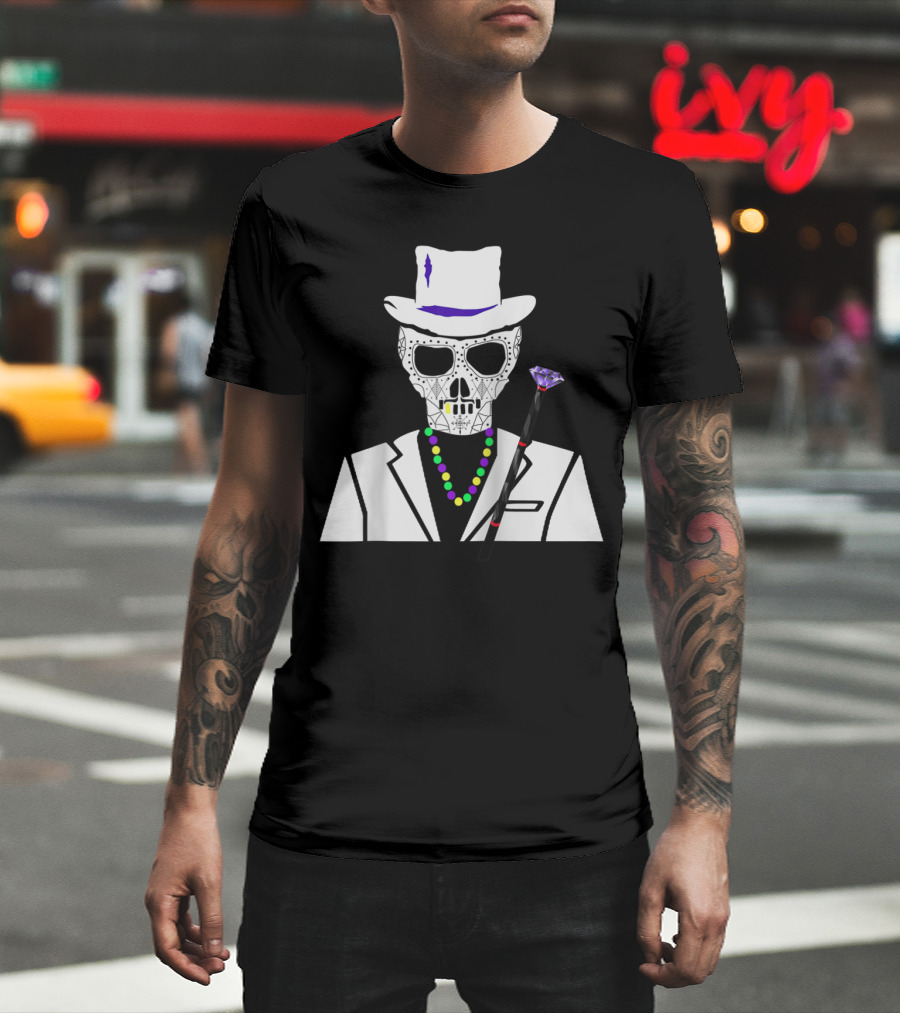 Baron Samedi Voodoo Skeleton With Top Hat And Beads T-Shirt