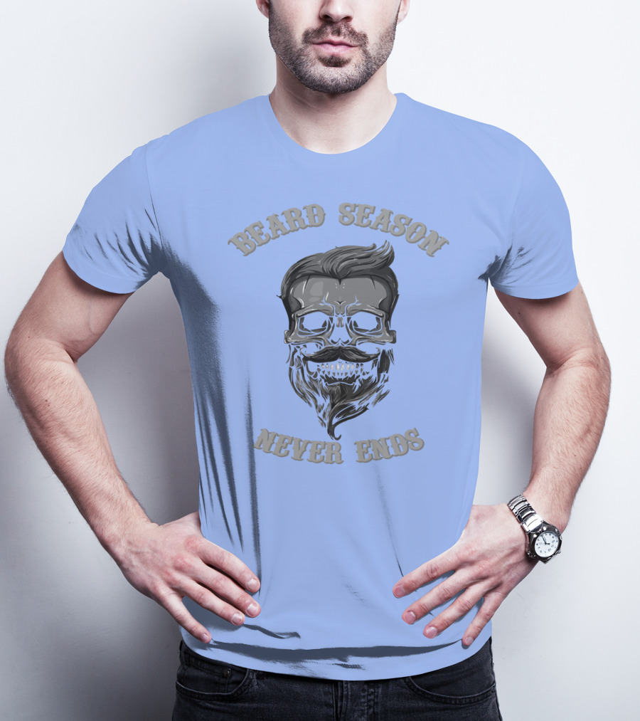 Beard Season Never Ends Skull With Mustache And Hair T-Shirt