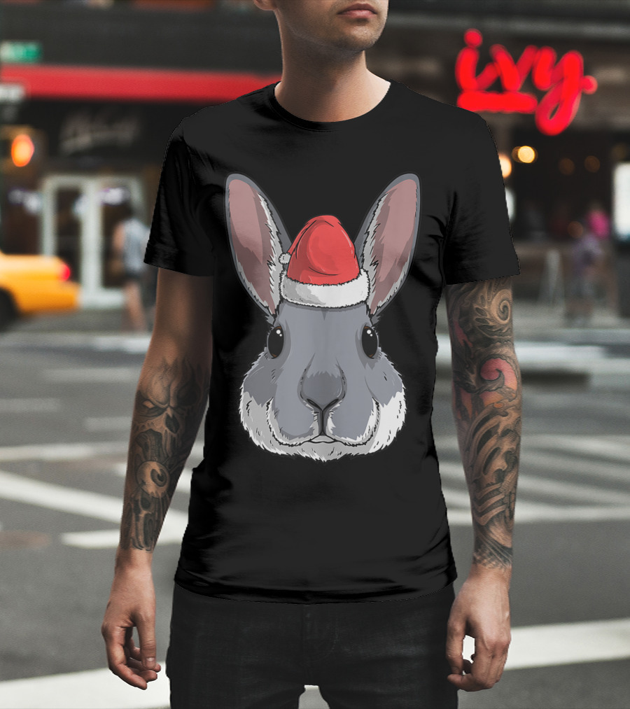 Bunny Rabbit Santa Claus Hat Christmas Xmas Festive Holiday Rabbit T-Shirt