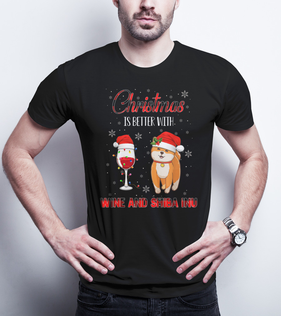 Christmas Is Better With Wine And Shiba Inu T-Shirt