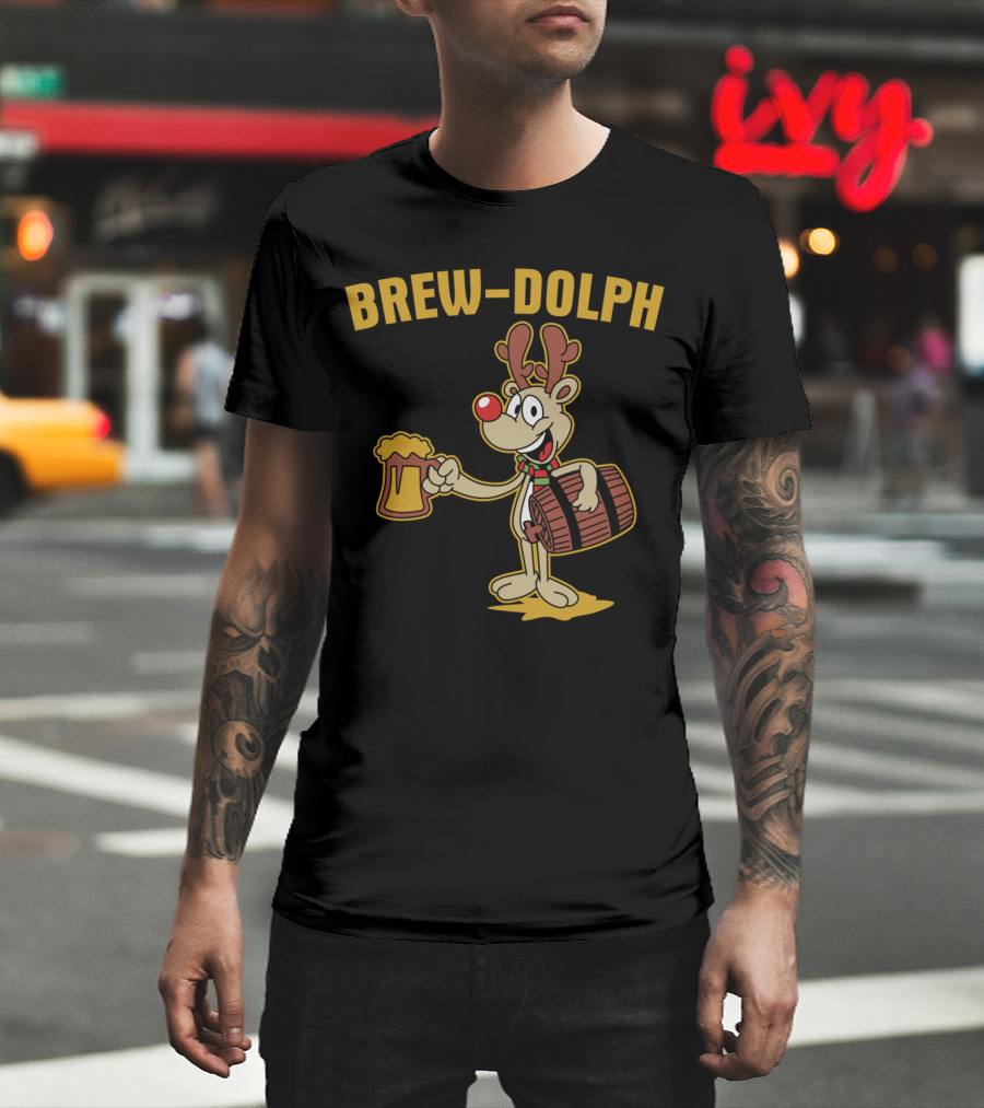 Brewdolph Reindeer Rudolph Christmas Beer Barrel Funny T-Shirt