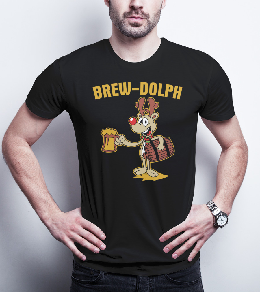 Brewdolph Reindeer Rudolph Christmas Beer Barrel Funny T-Shirt
