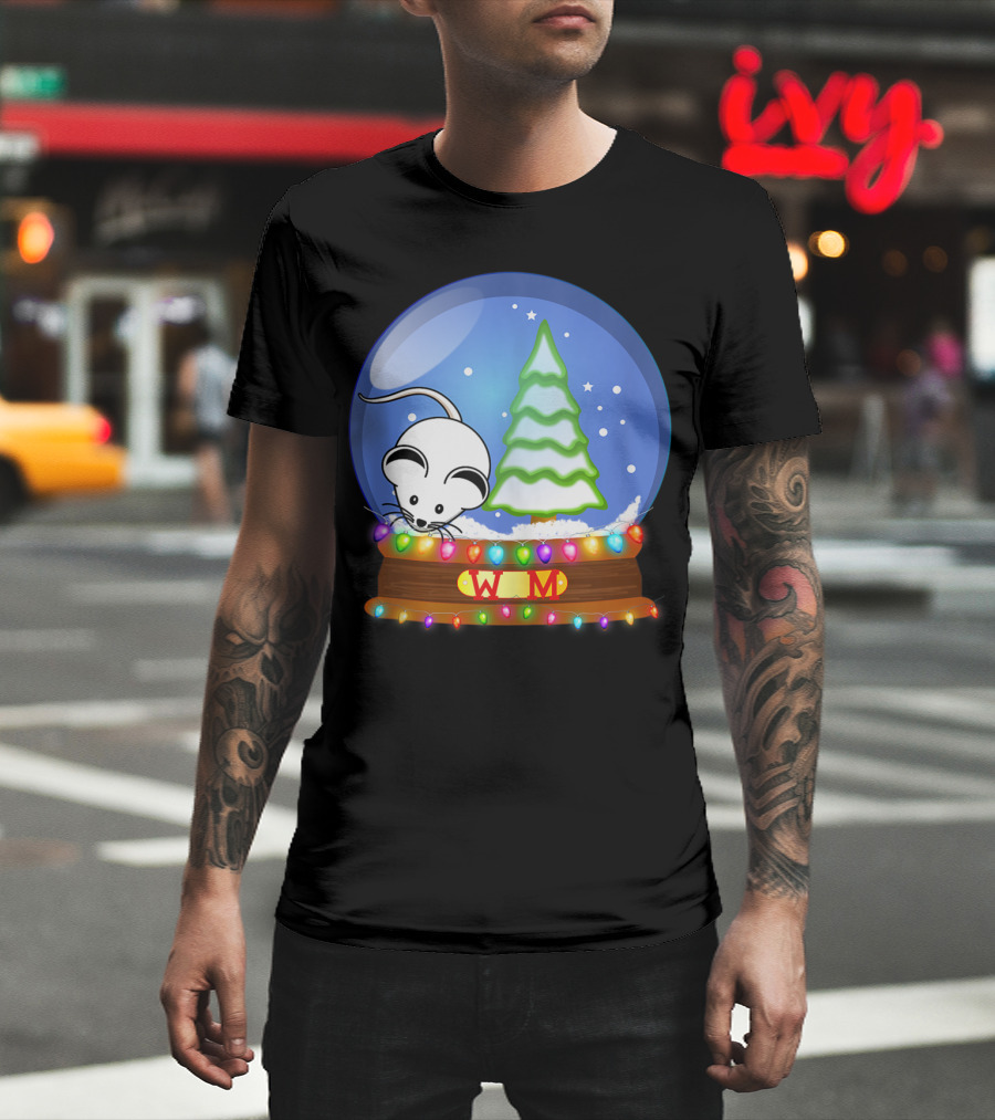 Christmas Snow Globe Santa White Mouse WM Tree T-Shirt