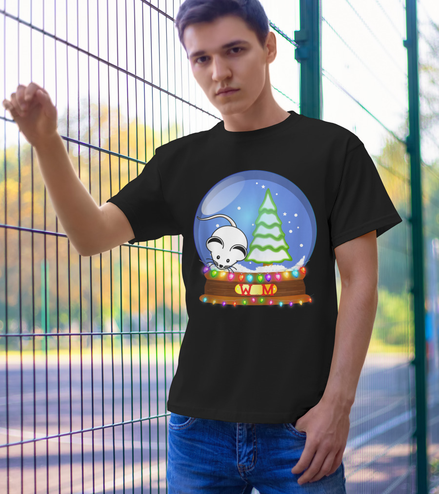 Christmas Snow Globe Santa White Mouse WM Tree T-Shirt