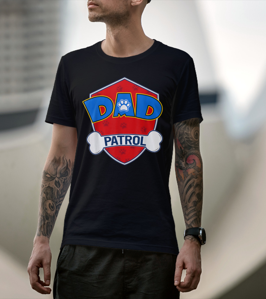 Dad Patrol Paw Print Shield T-Shirt