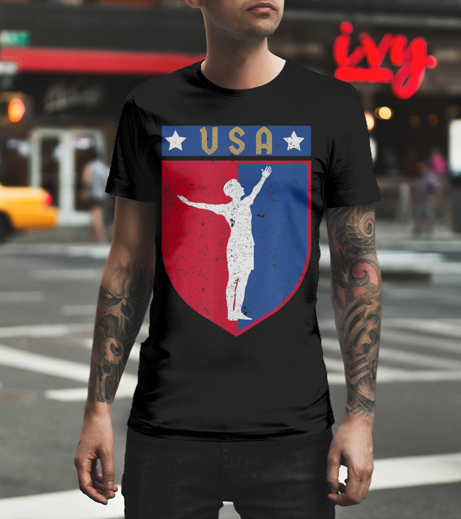 USA Distressed Red White Blue Soccer Emblem T-Shirt