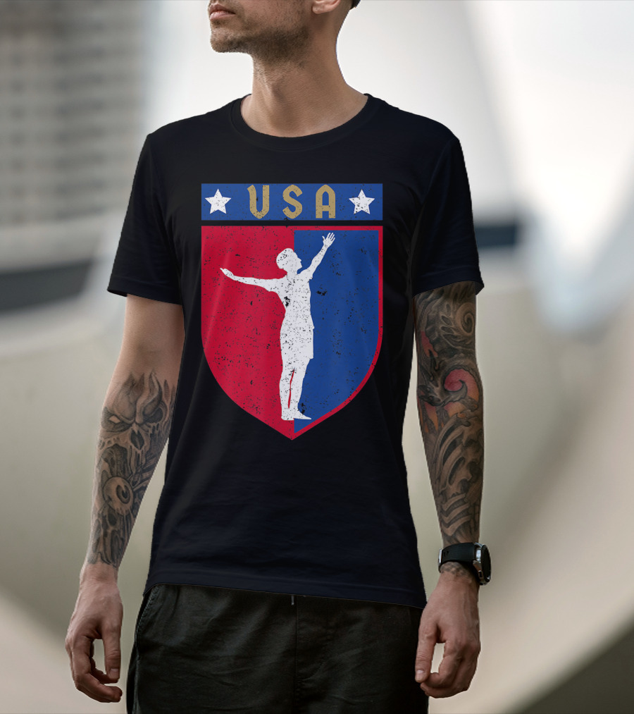USA Distressed Red White Blue Soccer Emblem T-Shirt
