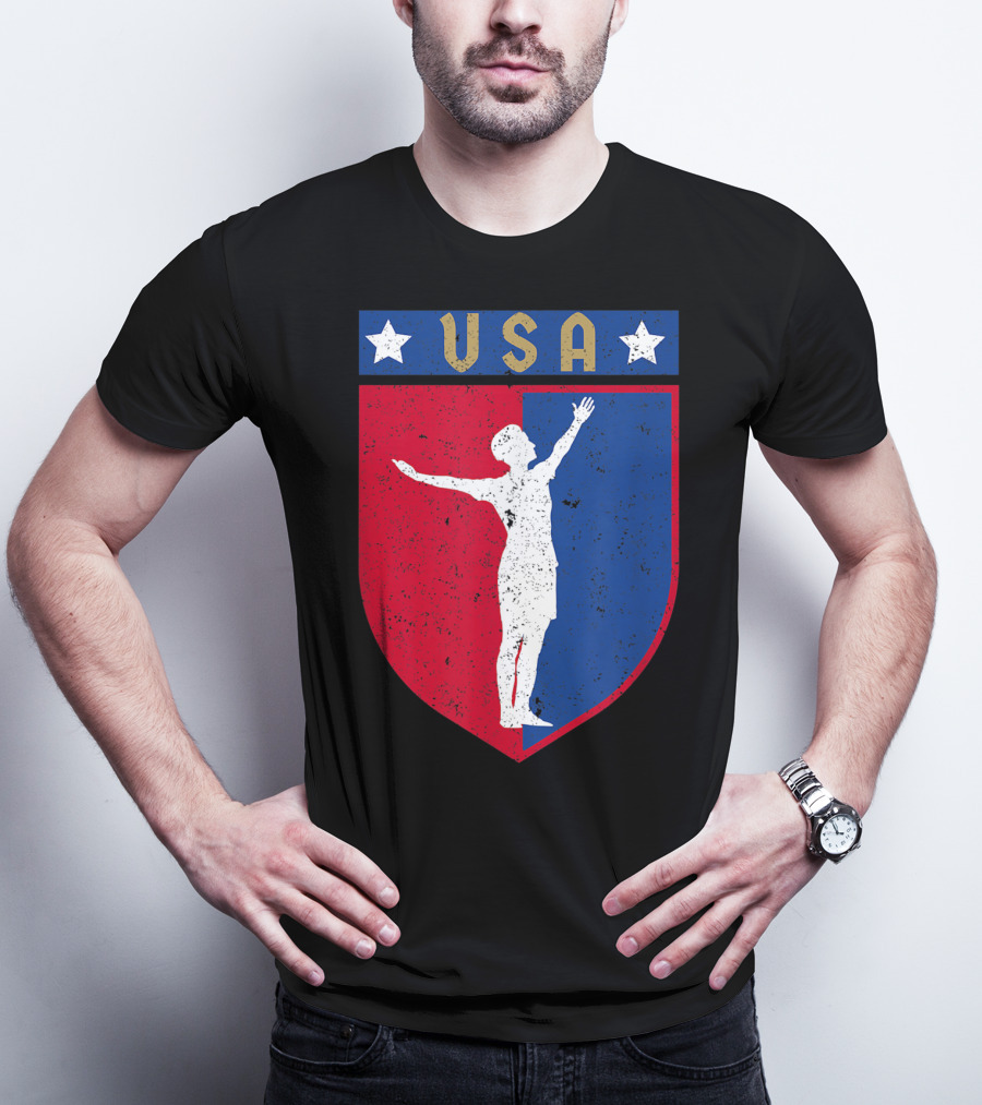 USA Distressed Red White Blue Soccer Emblem T-Shirt