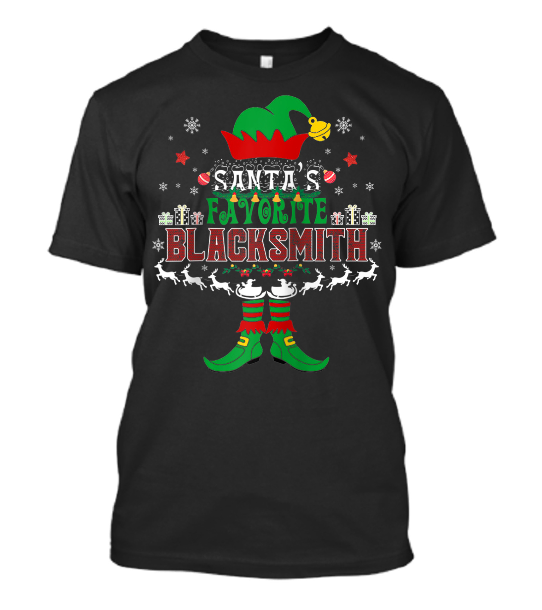 Santa's Favorite Blacksmith Elf Xmas Reindeer And Gifts T-Shirt